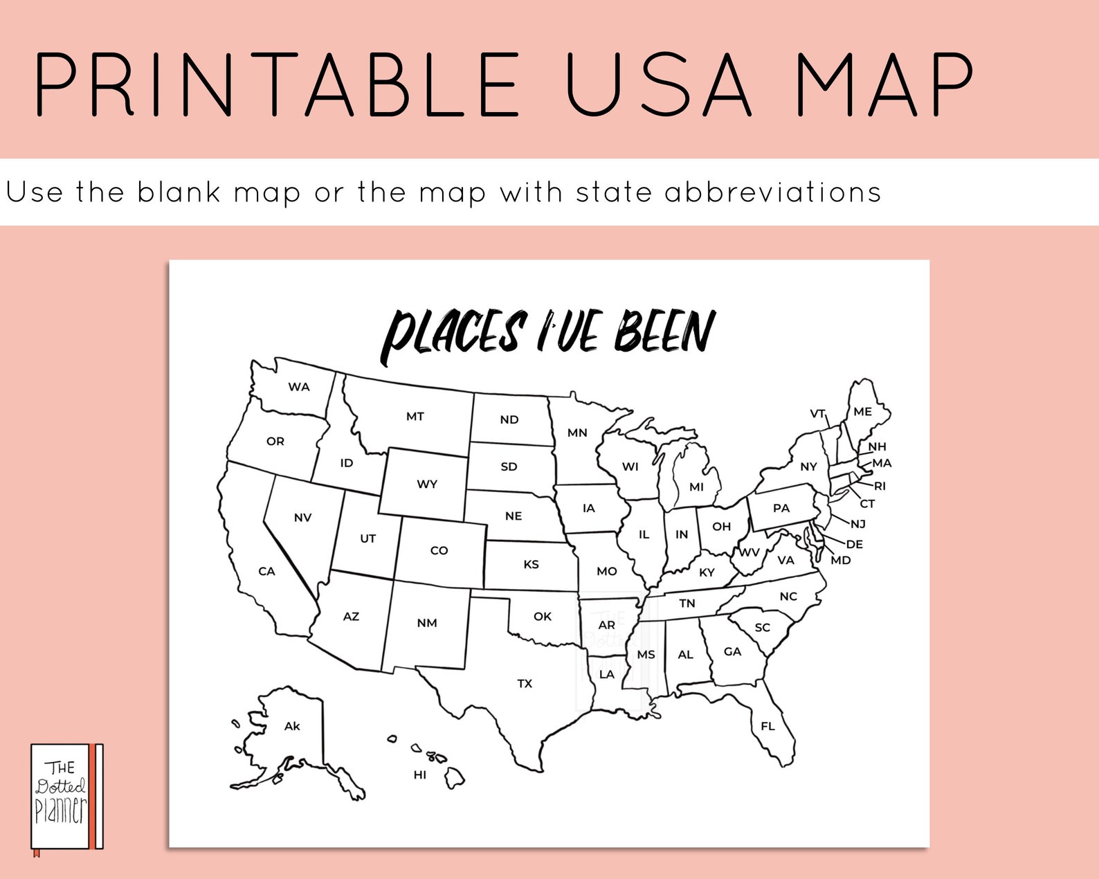 Places I've Been Printable Map | USA Map Printable - Etsy