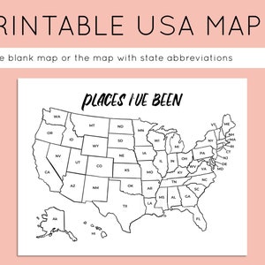Places I've Been Printable Map | USA Map Printable - Etsy