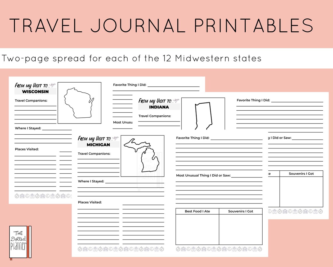 Printable Travel Journal Pages Midwestern US Travel Journal Printables ...