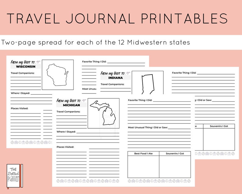 Printable Travel Journal Pages | Midwestern US Travel Journal ...