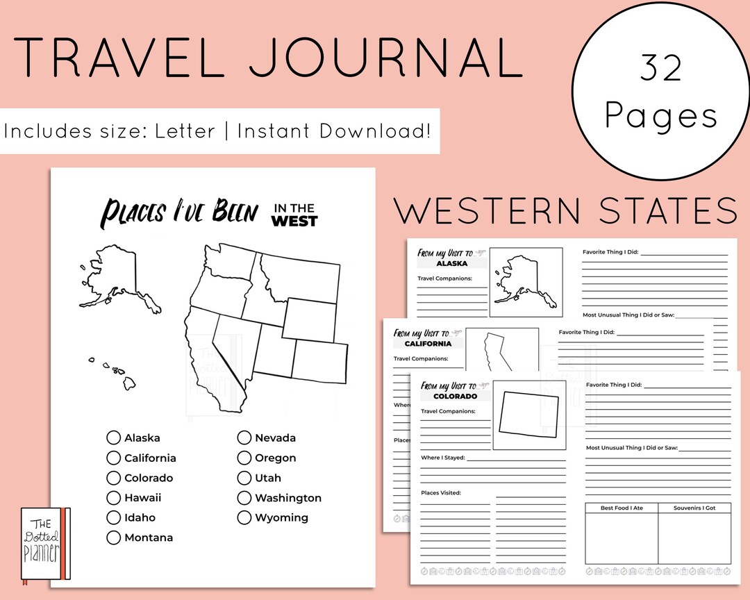 Printable Travel Journal Pages | Western US Travel Journal Printables ...