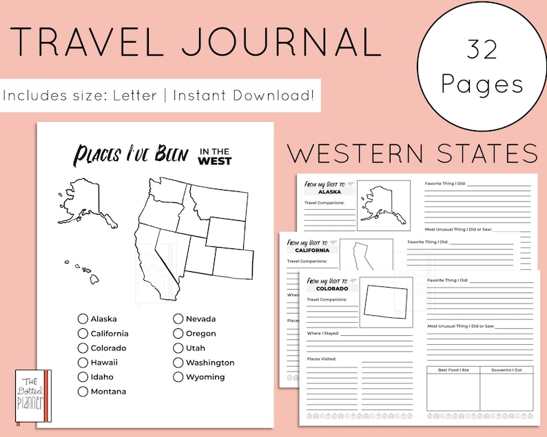 Printable Travel Journal Pages | Western US Travel Journal Printables ...