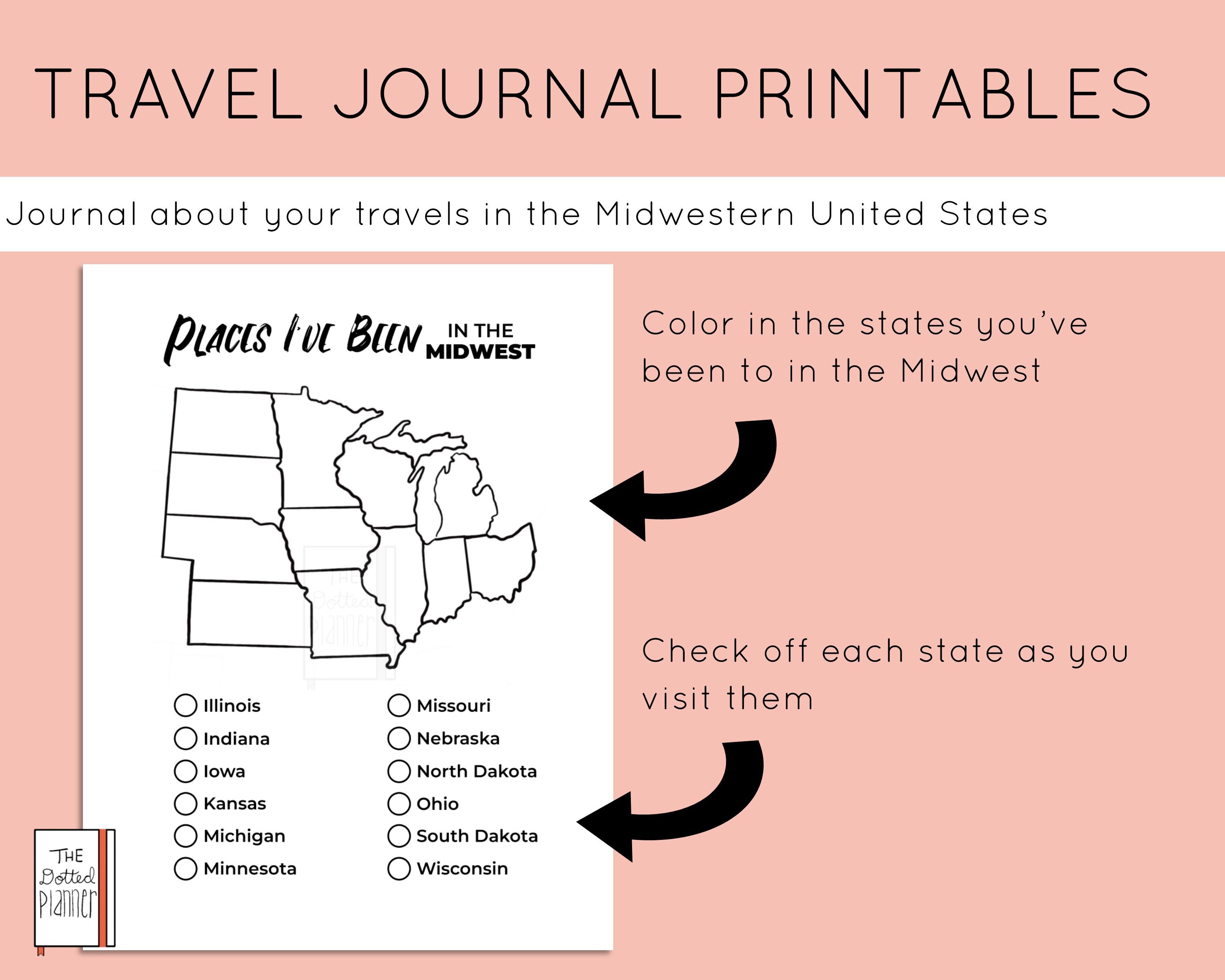 Printable Travel Journal Pages | Midwestern US Travel Journal ...