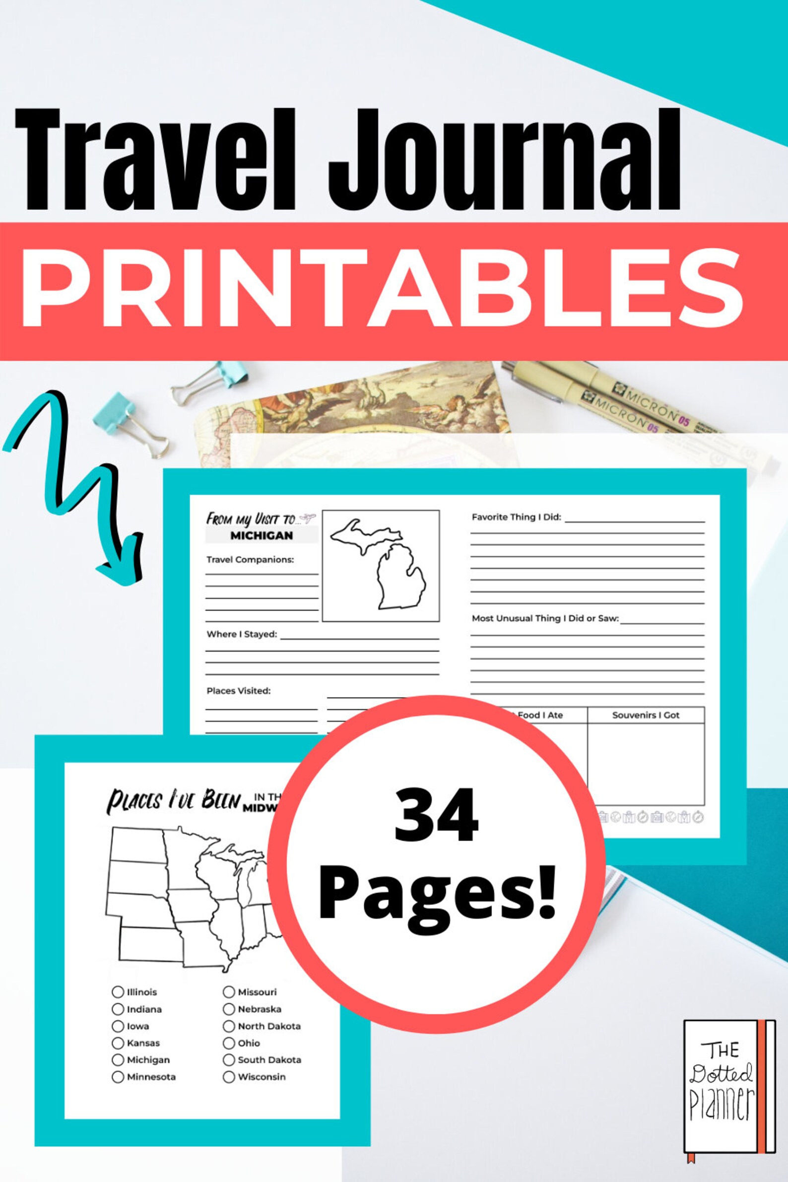 Printable Travel Journal Pages Midwestern US Travel Journal Printables ...