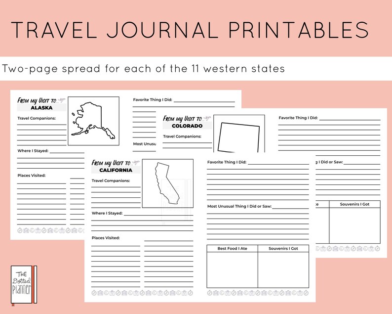 Printable Travel Journal Pages | Western US Travel Journal Printables ...