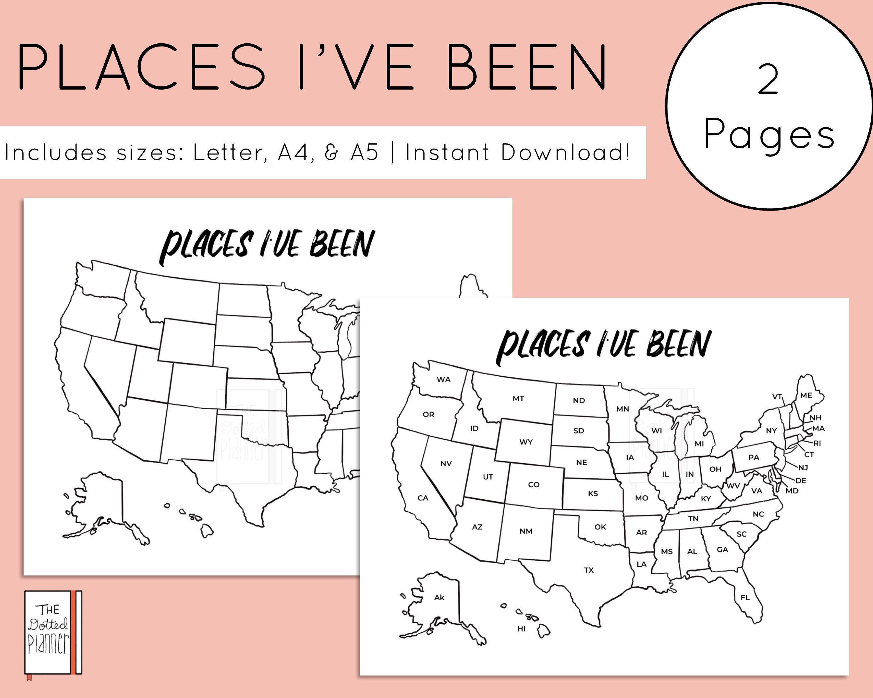 Places I've Been Printable Map | USA Map Printable - Etsy