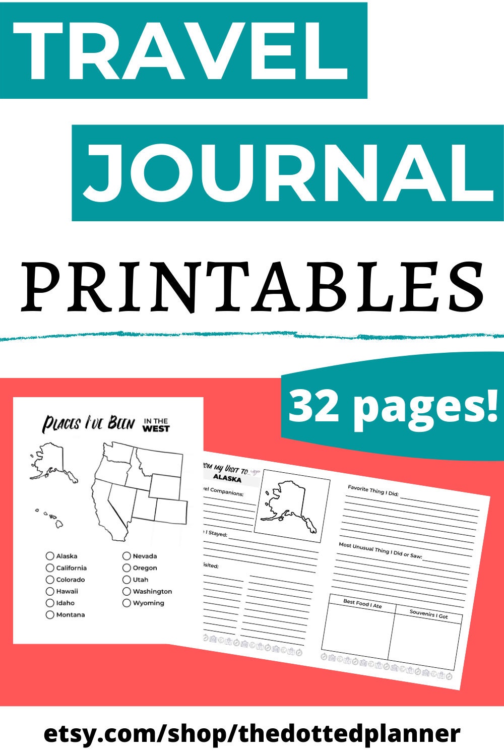 Printable Travel Journal Pages Western US Travel Journal Printables - Etsy