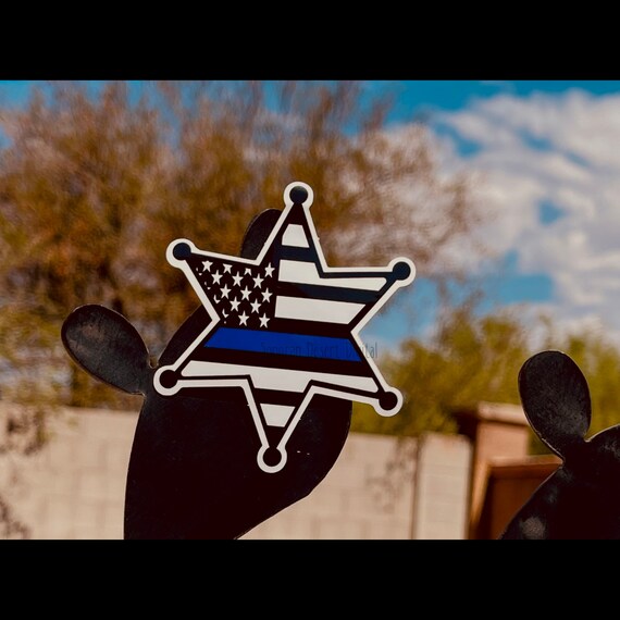 Sheriffs Badge Blue Line Sticker | Etsy