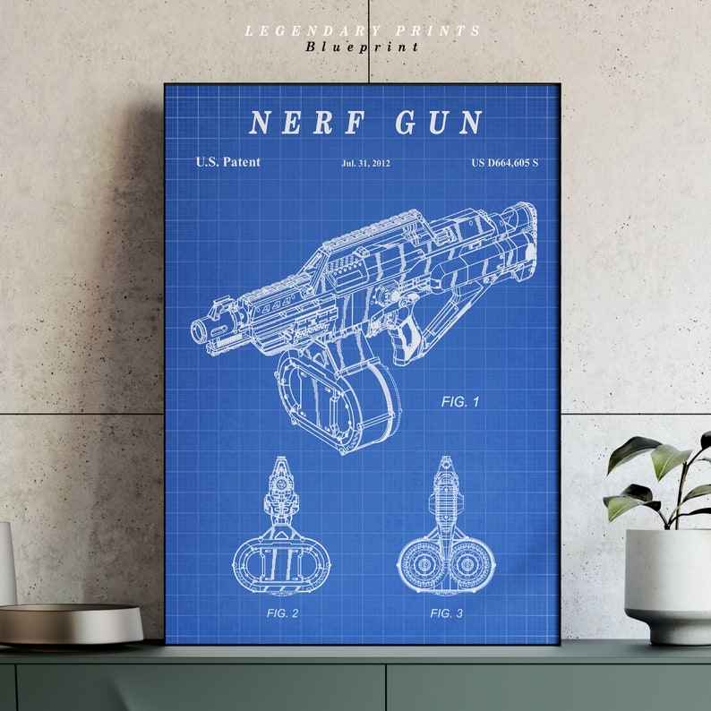 Mordern Nerf Gun Patent Print - Scientific Wall Art | Chalkboard ...
