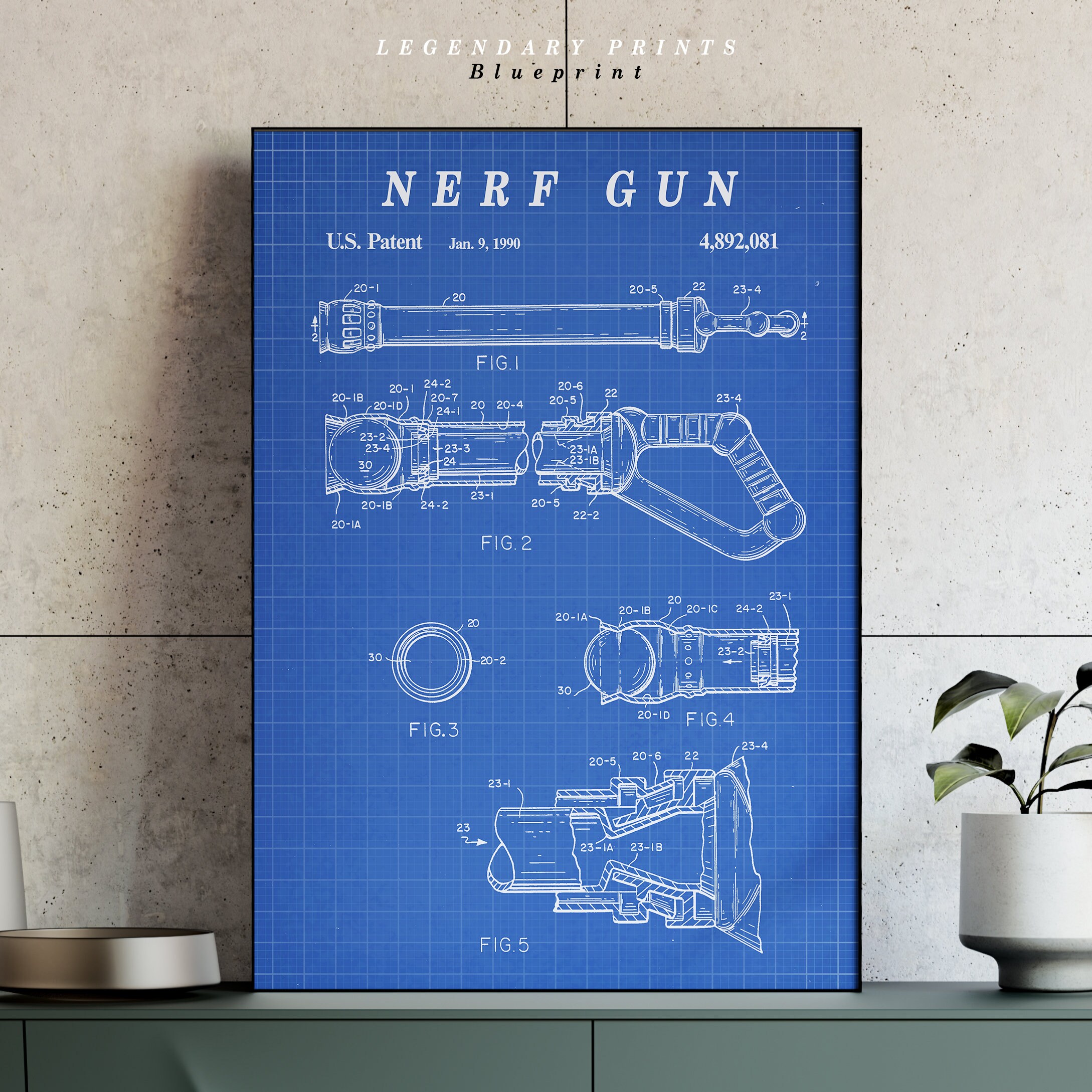 Original Nerf Gun Patent Print - Scientific Wall Art | Chalkboard ...