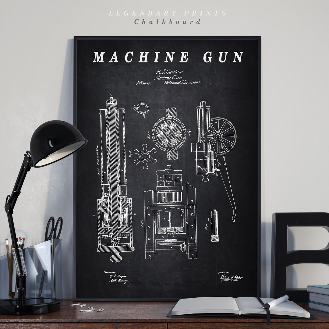 Machine Gun Patent Print - Scientific Wall Art | Chalkboard - Vintage ...