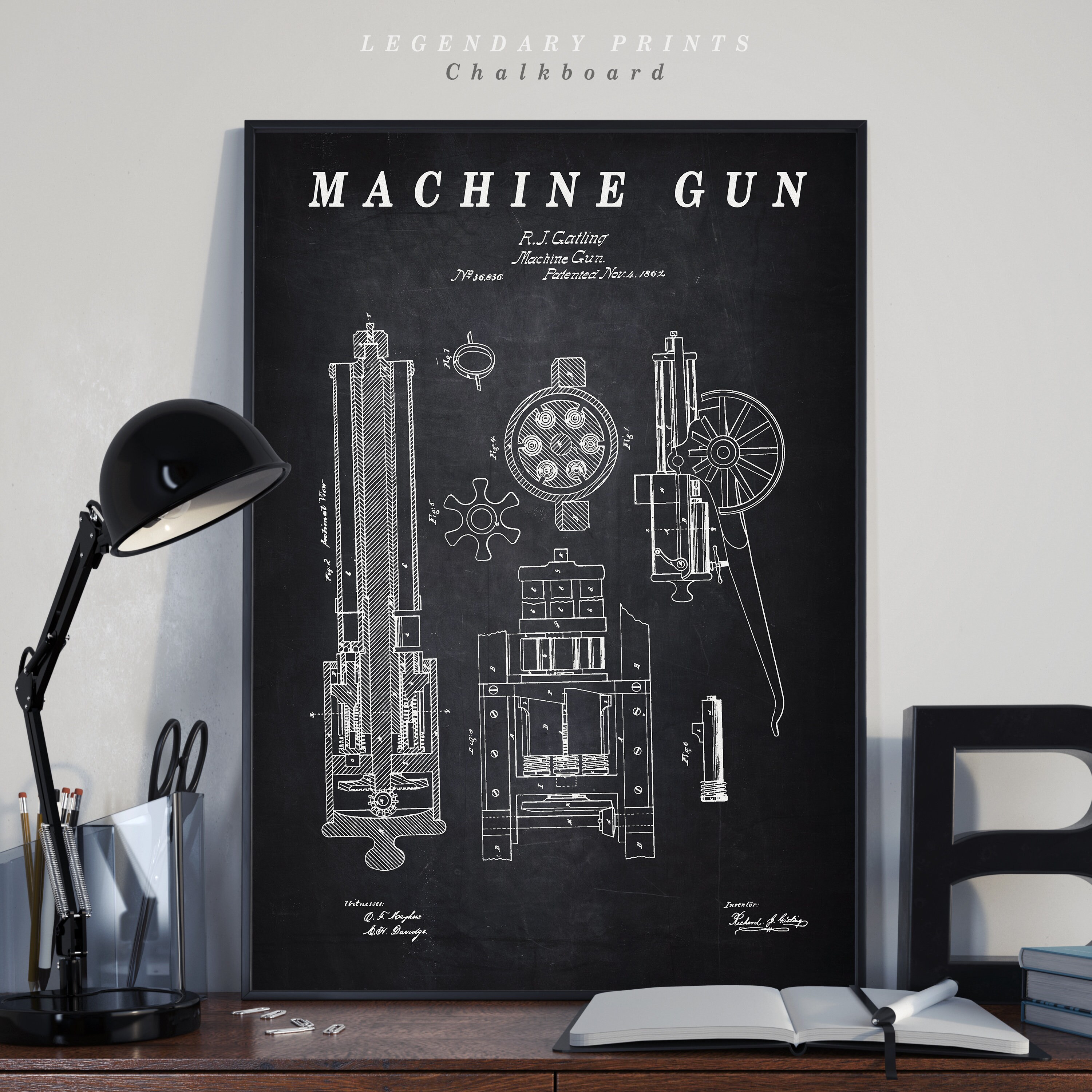 Machine Gun Patent Print Scientific Wall Art Chalkboard - Etsy