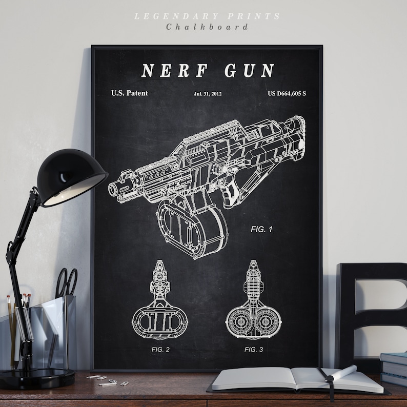 Mordern Nerf Gun Patent Print - Scientific Wall Art | Chalkboard ...
