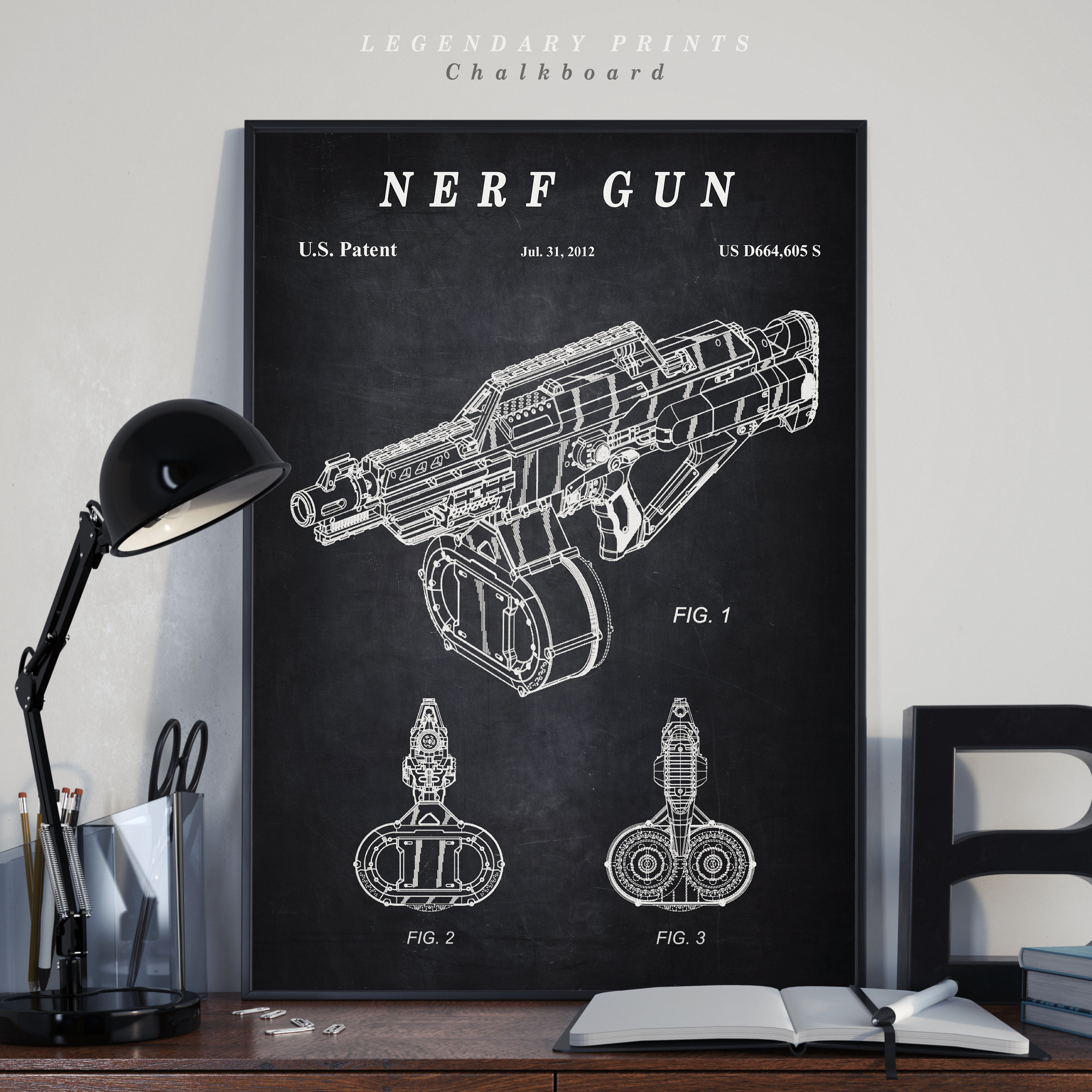 Mordern Nerf Gun Patent Print - Scientific Wall Art | Chalkboard ...