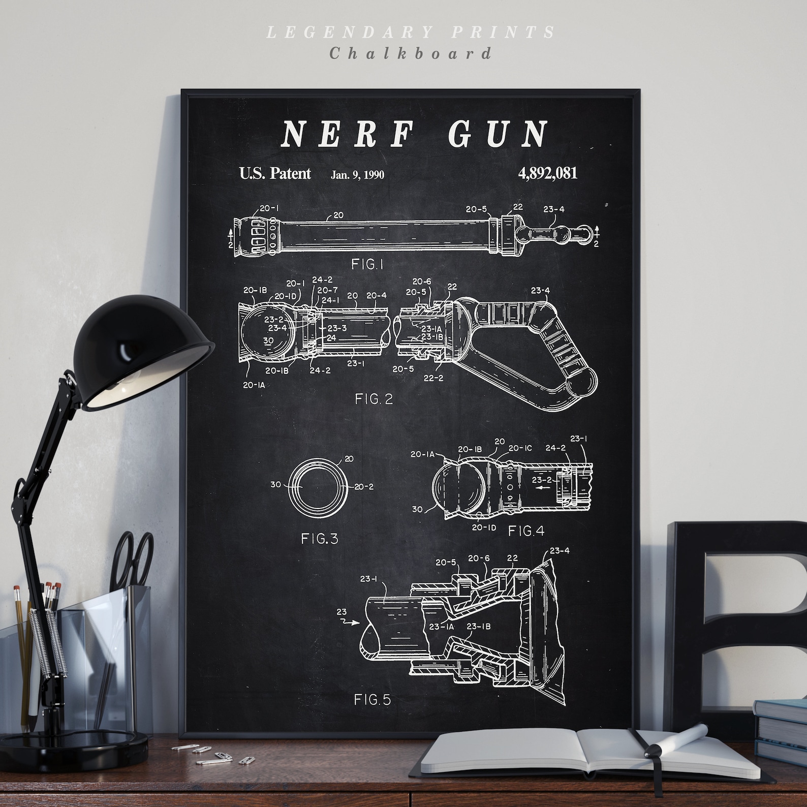 Original Nerf Gun Patent Print - Scientific Wall Art | Chalkboard ...