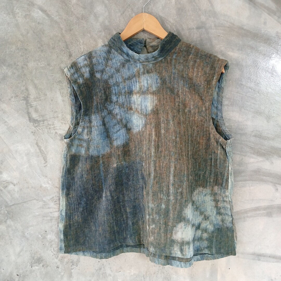 Summer Blue Top, Tie Dye, Indigo Blouse, Shibori Clothing, Sleeveless ...