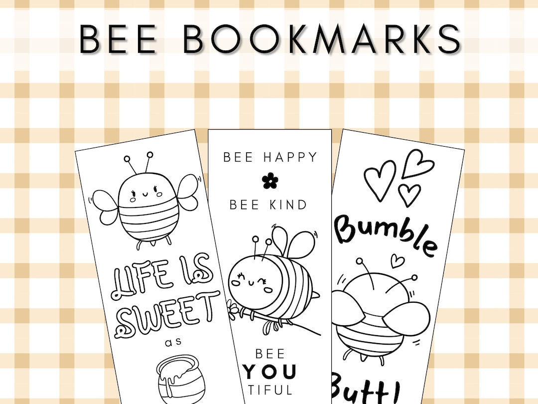 PRINTABLE Coloring Bee Themed Bookmarks for Kids | PDF Bookmarks ...