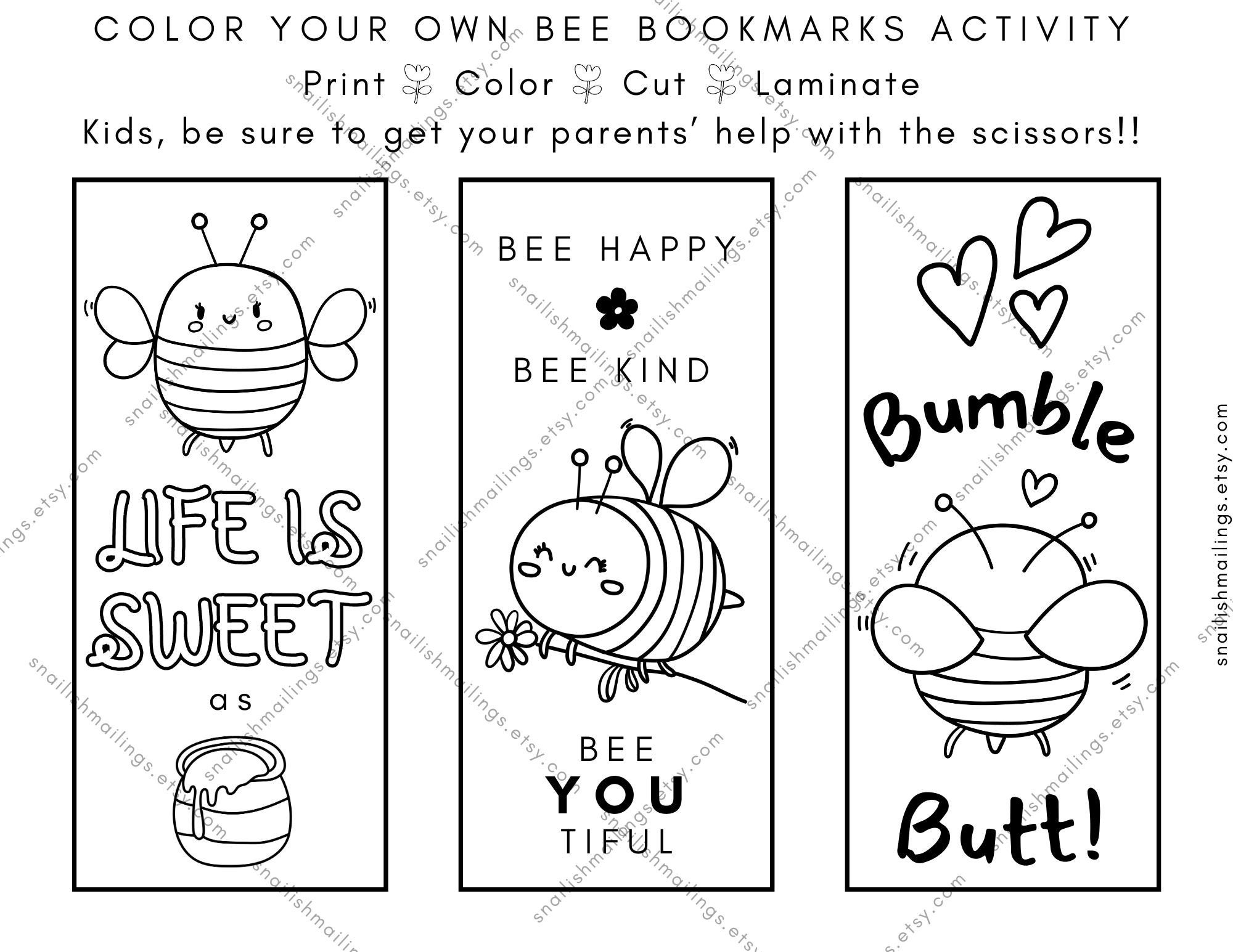 PRINTABLE Coloring Bee Themed Bookmarks for Kids | PDF Bookmarks ...