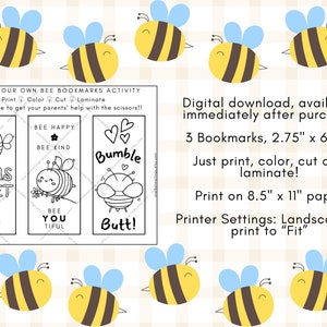 PRINTABLE Coloring Bee Themed Bookmarks for Kids | PDF Bookmarks ...