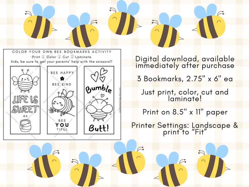 PRINTABLE Coloring Bee Themed Bookmarks for Kids | PDF Bookmarks ...