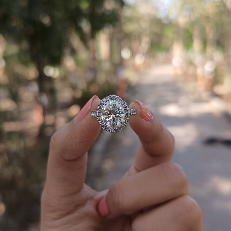 Classic Oval Engagement Ring Oval Halo Ring Wedding Ring Diamond ...