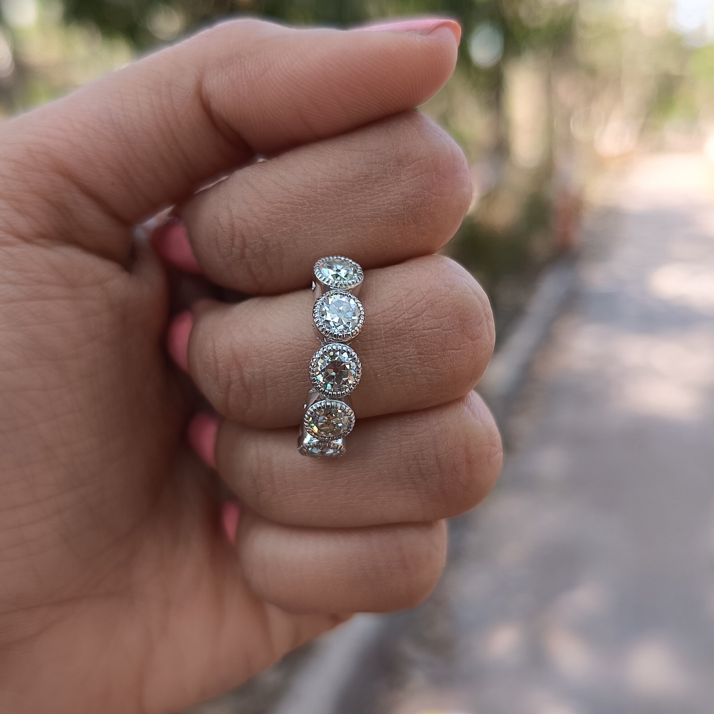 5MM Five Stone Bezel Set Ring, 0.48CT Round CZ Ring, Antique 925 ...