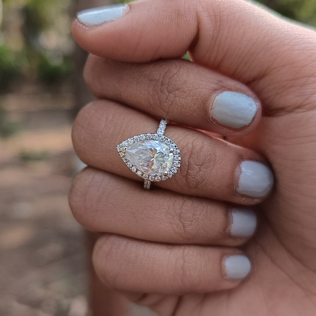 Pear Cut Cubic Zirconia Engagement Ring, 12 X 8mm Teardrop Halo 925 ...