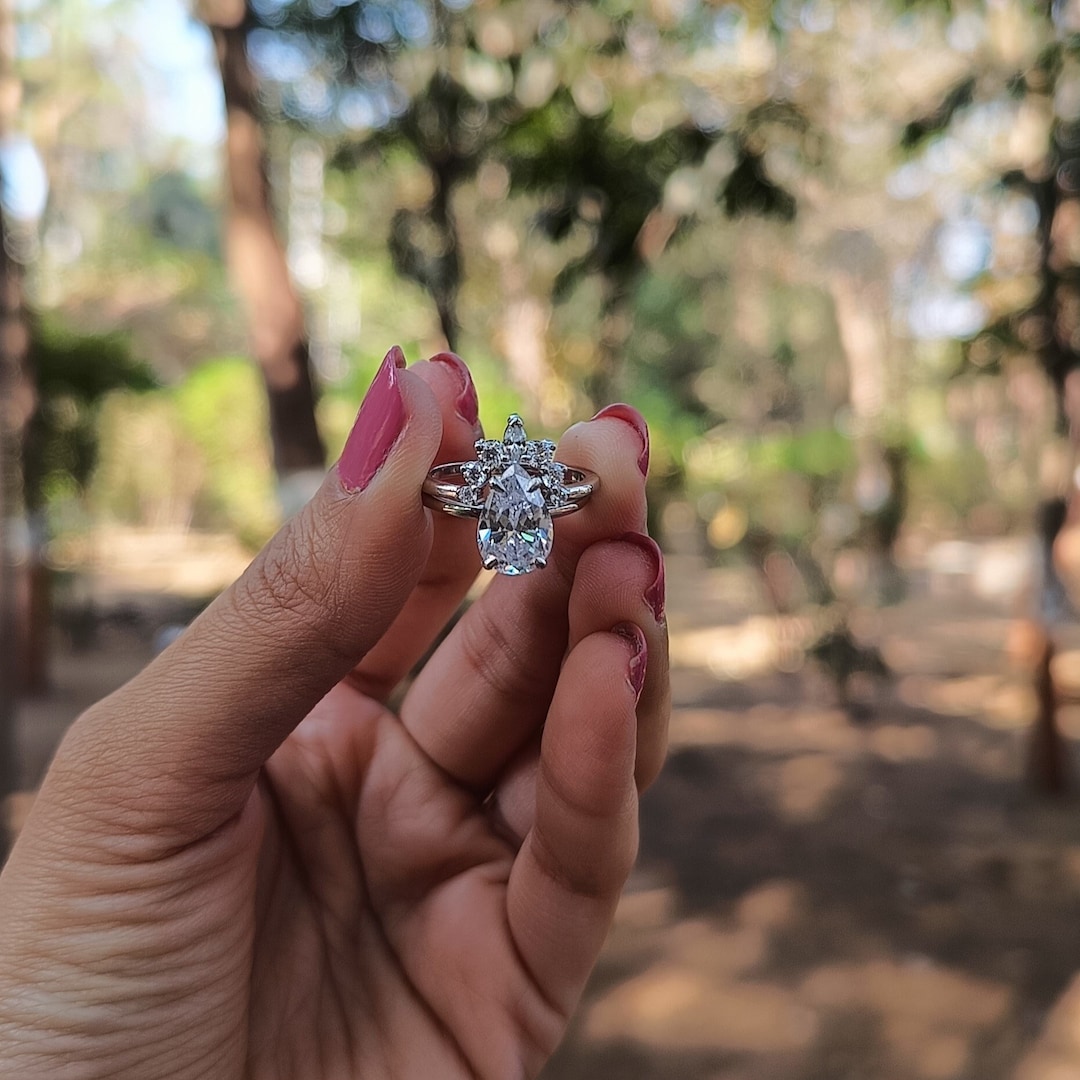Teardrop Two Piece Art Deco 3.00CT Silver Band Ring Simulated Diamond ...