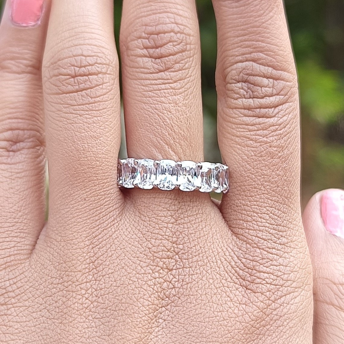 Elongated Cushion Cut Diamond Band, 925 Sterling Silver Wedding Band ...
