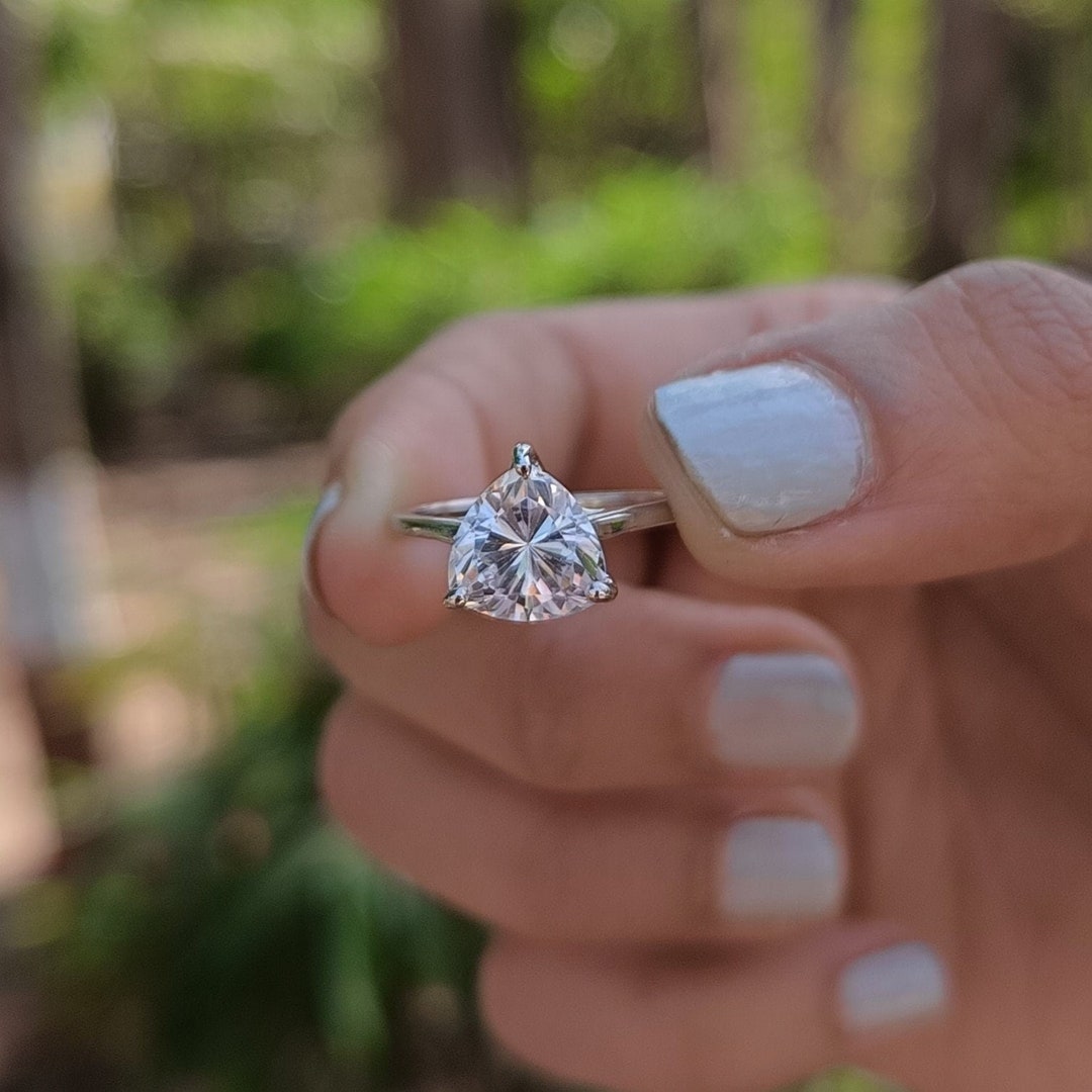9mm Trillion Cut Unique CZ 3 Prong Engagement Ring / Triangle Cut ...