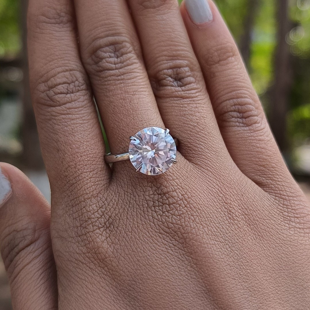 Huge 6.10CT Round CZ Engagement Ring, 12MM Big Solitaire Silver Ring, 4 ...