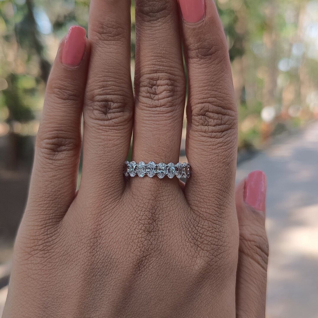 Full Eternity U Prong Wedding Band, Amazing Oval Cut CZ Band, Matching ...