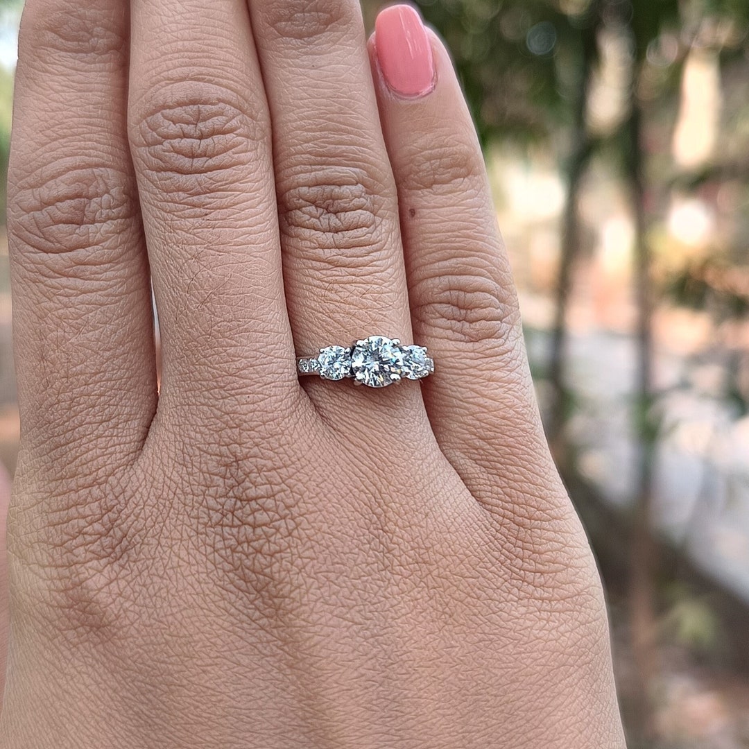 6mm Luxurious 3 Stone Wedding Ring, Round Cut CZ Diamond Ring, Channel ...