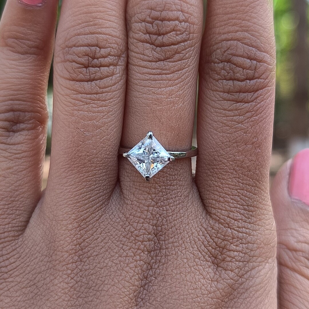 Unique Kite Setting 7MM Princess Cut Diamond Engagement Ring, 925 ...