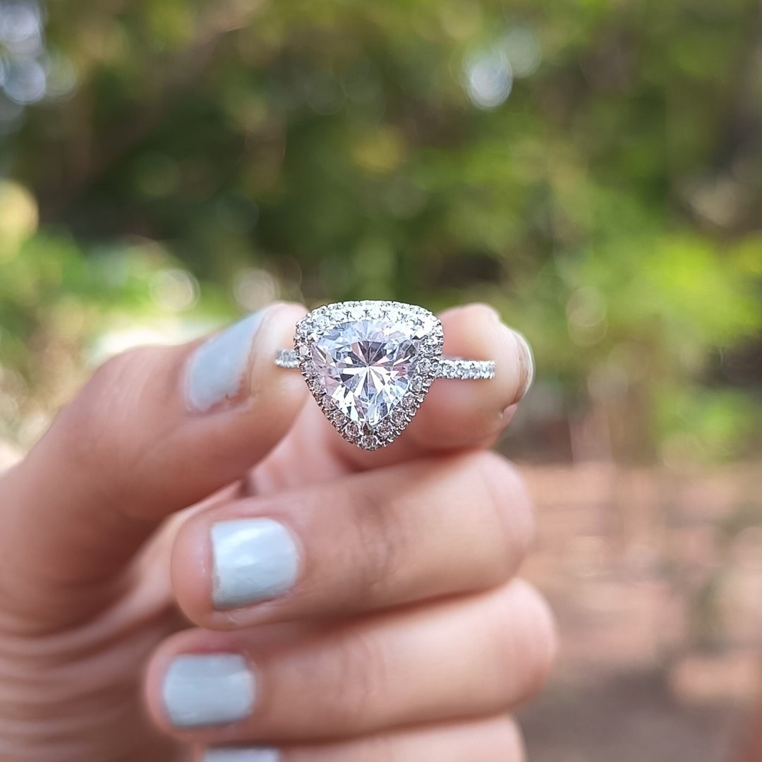 2.35CT Trillion Cut CZ Double Halo Engagement Ring, Wedding Ring for ...