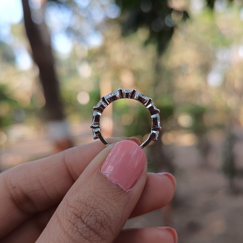 925 Sterling Silver Marquise With Round Brilliant Cut CZ Engagement Band, Half Eternity ...