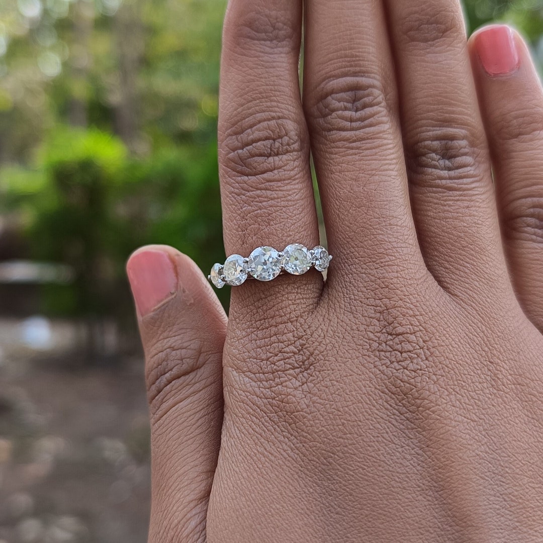 Trellis Five Stone Round Cut Anniversary Band, 0.75CT Half Eternity ...