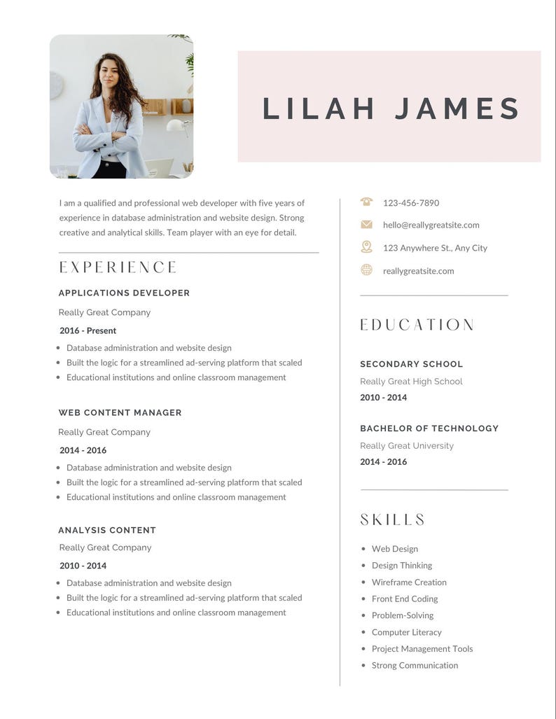 Simple Elegant Resume Template - Etsy