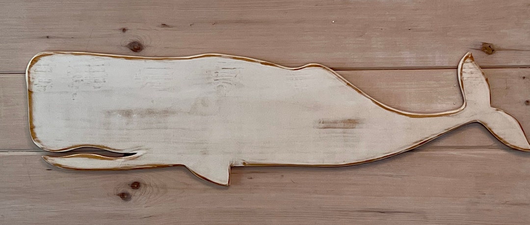 Large Weathered Painted Wooden Whale | Coastal Nautical Decor (42 Inch ...