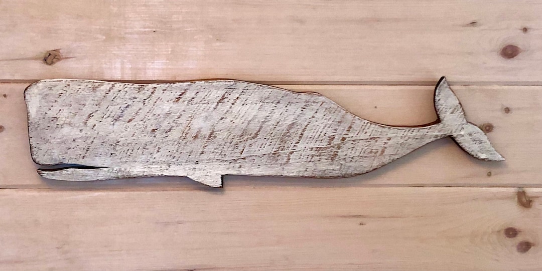 Handcrafted Wooden Whale Wall Decor | Distressed Coastal Art, 31 Inch ...
