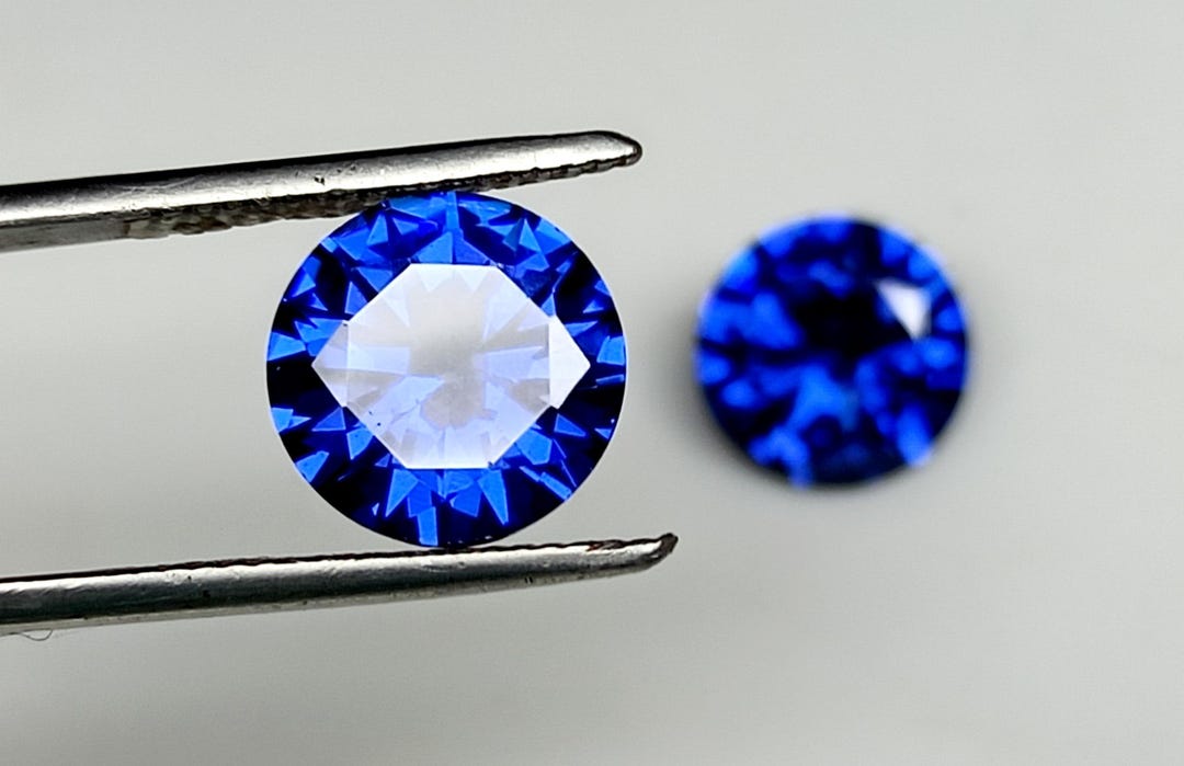 Blue Sapphire Lab Created Round Cut Stone 10 Mm Approx Excellent Cut ...