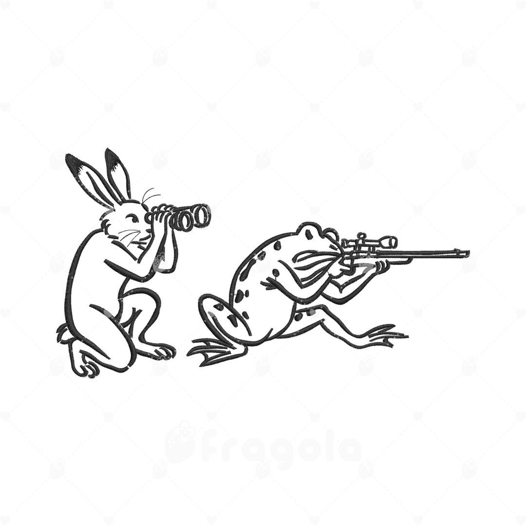 Choju-giga Inspired Sniper Frog & Spotter Rabbit Embroidery Design Set ...
