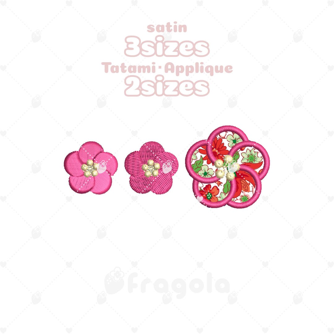 Plum Blossom Embroidery Design - 3 Sizes + Applique 2 Sizes - Digital ...