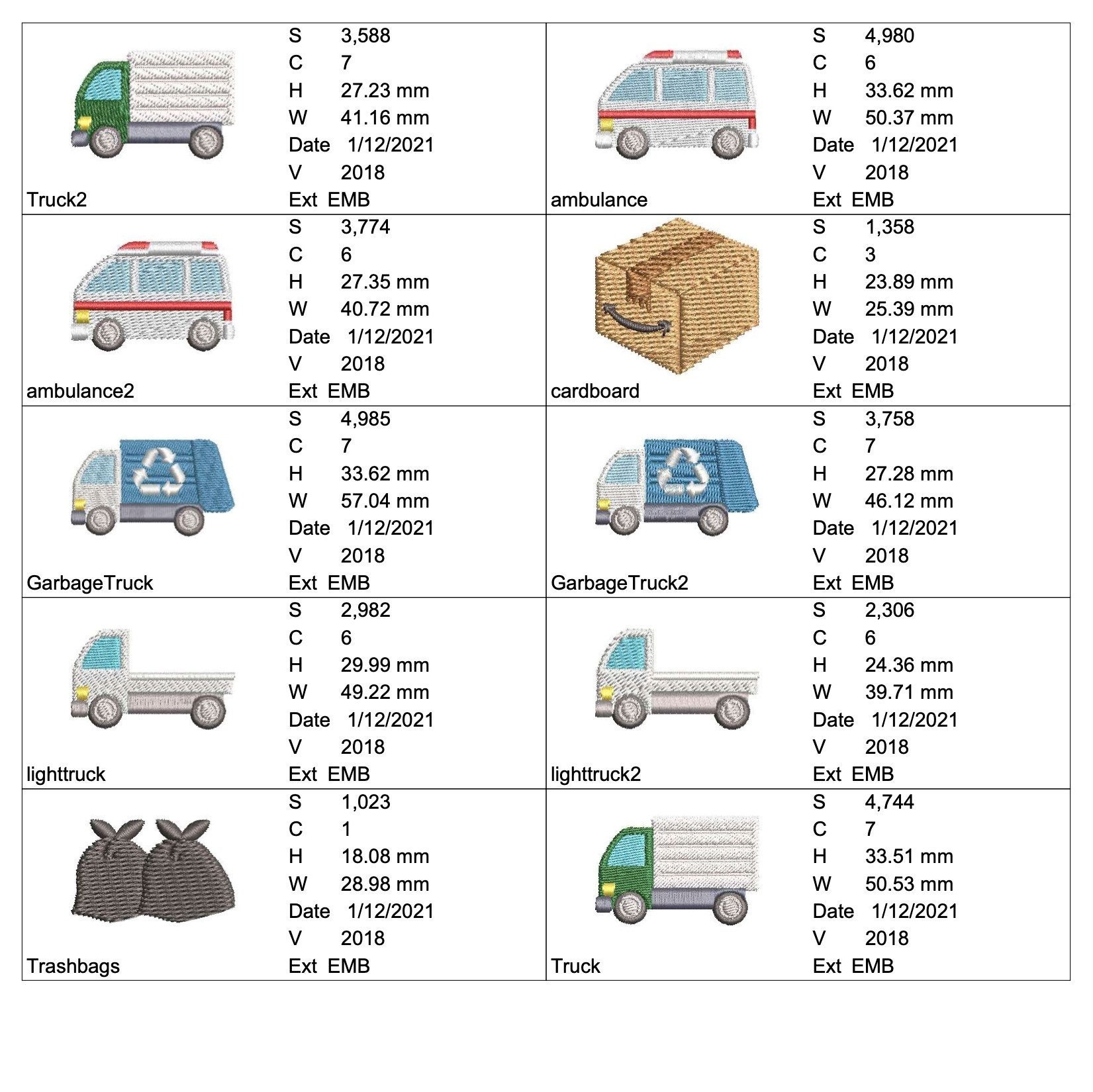 Servicevehicle Machine Embroidery Design Set,instant Download - Etsy