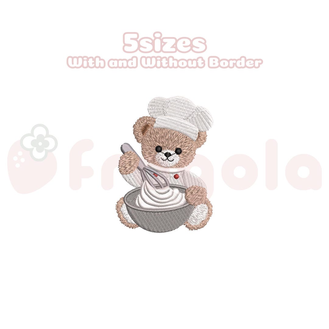 Pastry Chef Teddy Bear Embroidery Design (with and Without Border) - Etsy