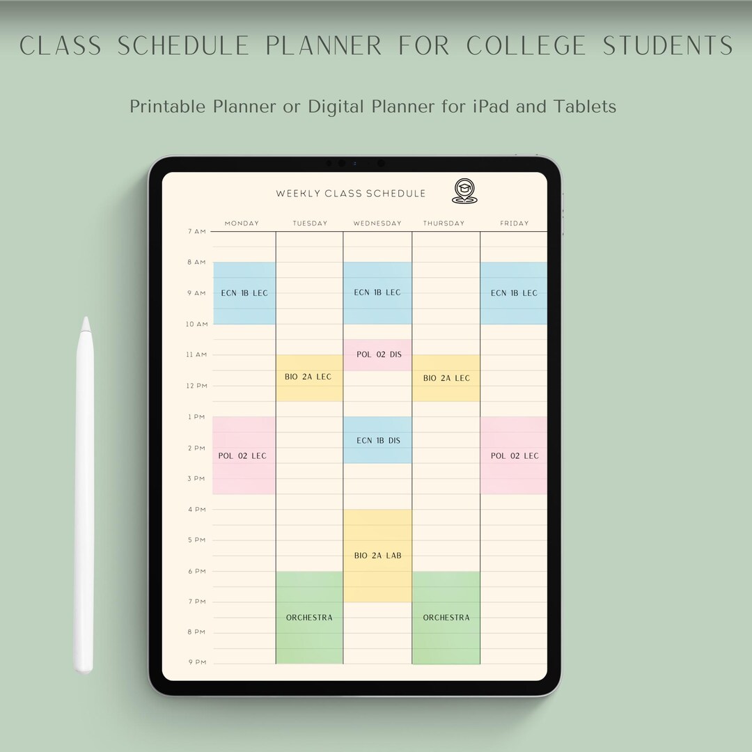 Digital/printable Weekly Schedule Planner | for College Students, Class ...