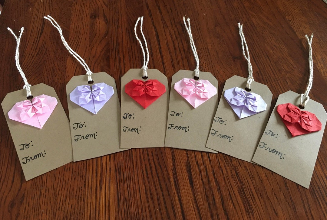 Set of 3 Valentine's Day/birthday Origami Gift Tags With Handmade Heart ...