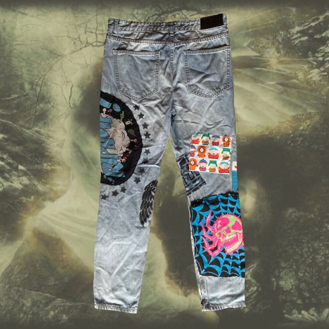 Blue Bandana Ripped Jeans - Etsy