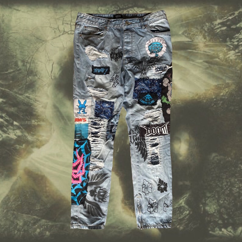 Blue Bandana Ripped Jeans - Etsy