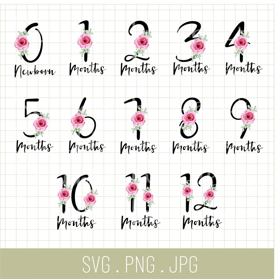 Baby Milestones SVG Baby Monthly Milestones SVG Floral Number Milestone ...